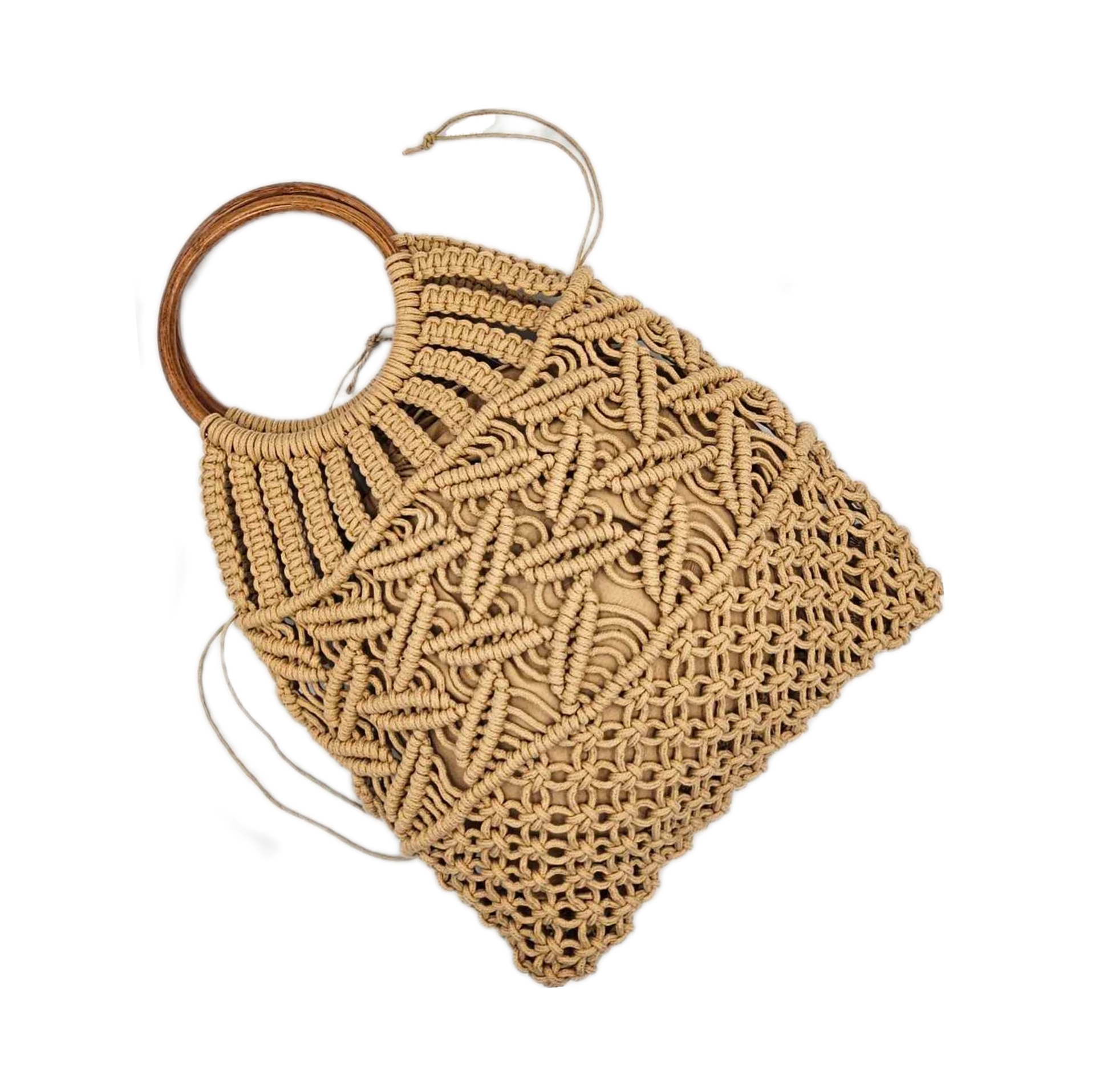 ΤΣΑΝΤΑ MACRAME ΜΕ ΞΥΛΙΝΟ ΣΤΡΟΓΓΥΛΟ ΧΕΡΟΥΛΙ - Χρυσοχέρες