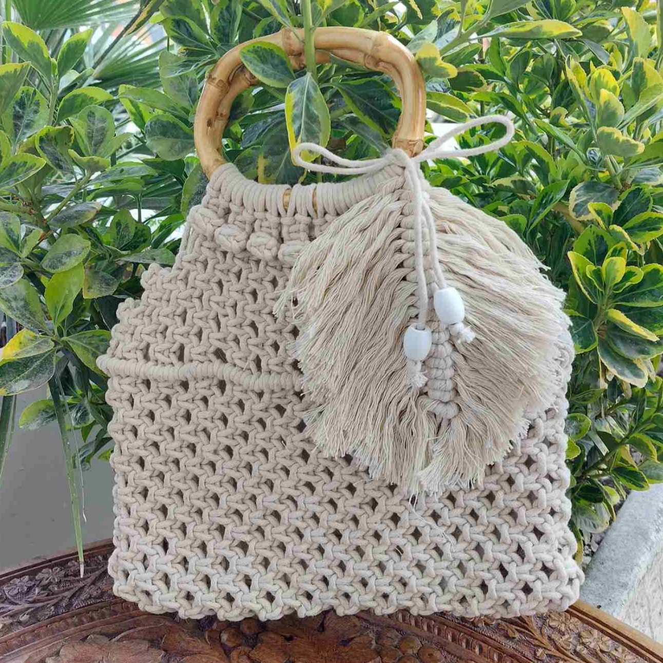 ΤΣΑΝΤΑ MACRAME ME ΜΠΑΜΠΟΥ ΧΕΡΟΥΛΙΑ - Χρυσοχέρες